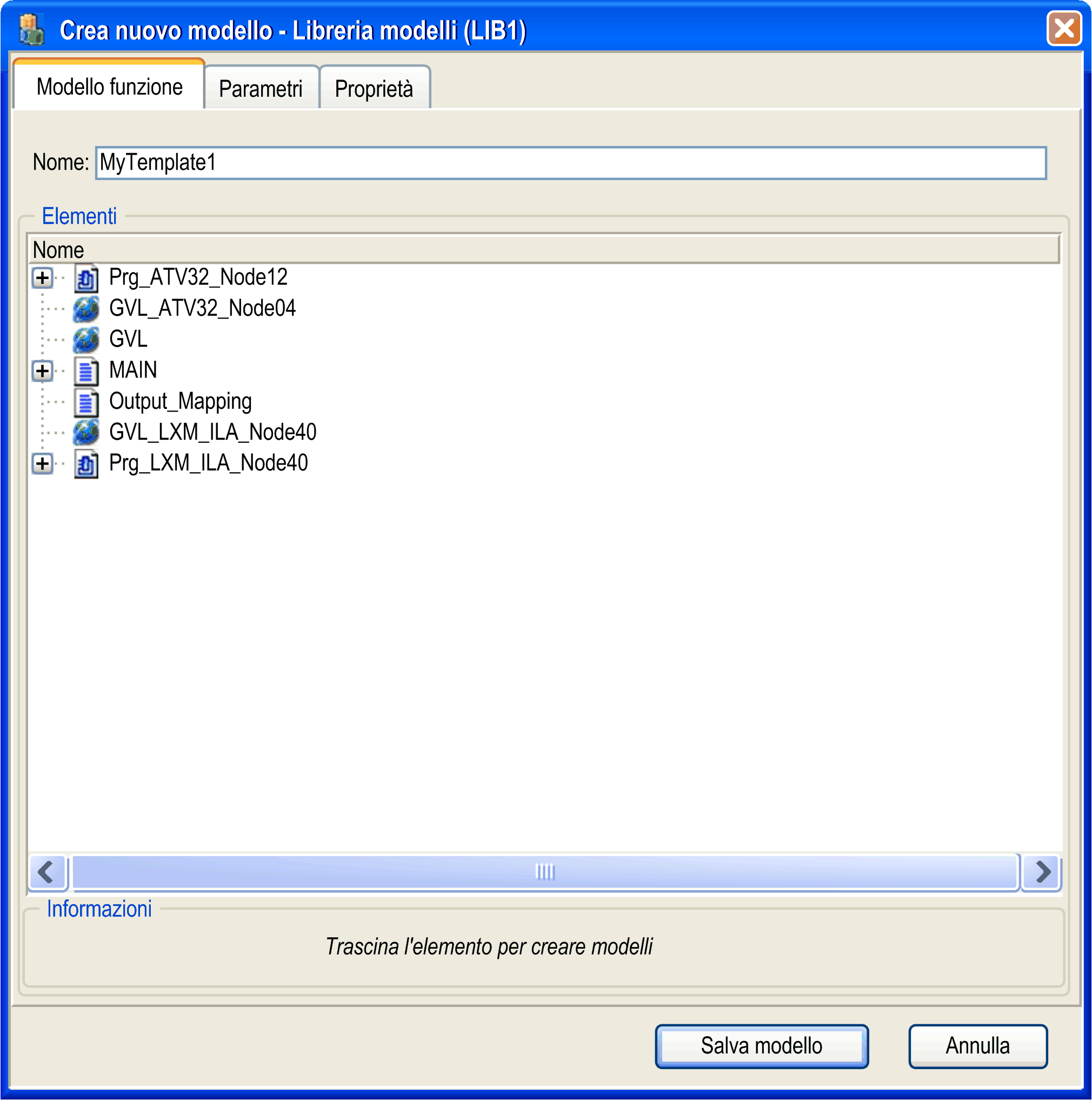 Procedura per la creazione di un modello di funzione